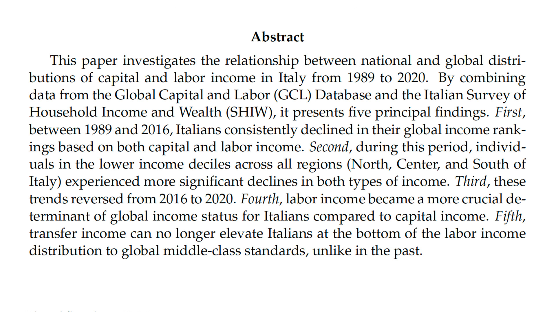 Global Perspective on Italian Capitalism - Stone Center on Socio ...